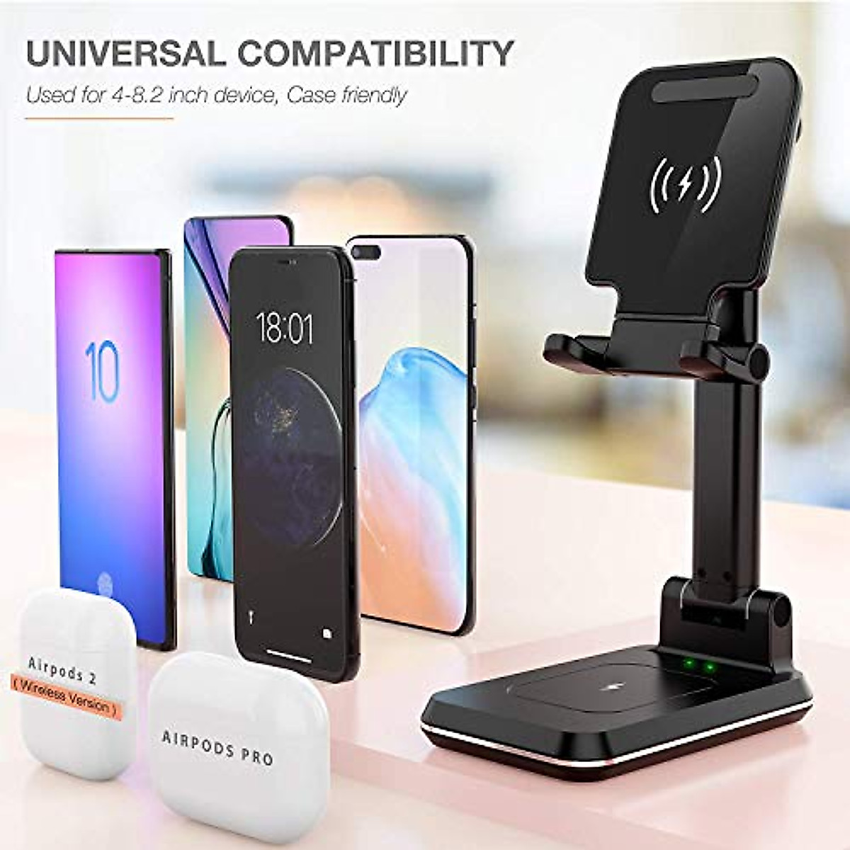 Kertxin 2 in 1 Wireless Charger,Dual Wireless Charging Dock Phone Desk Stand Holder Angle Height Adjustable for iPhone 14/14Plus/13/13 Pro/12/12 Pro/11 Pro/XS/XR,AirPods,Samsung S21/S20/S10