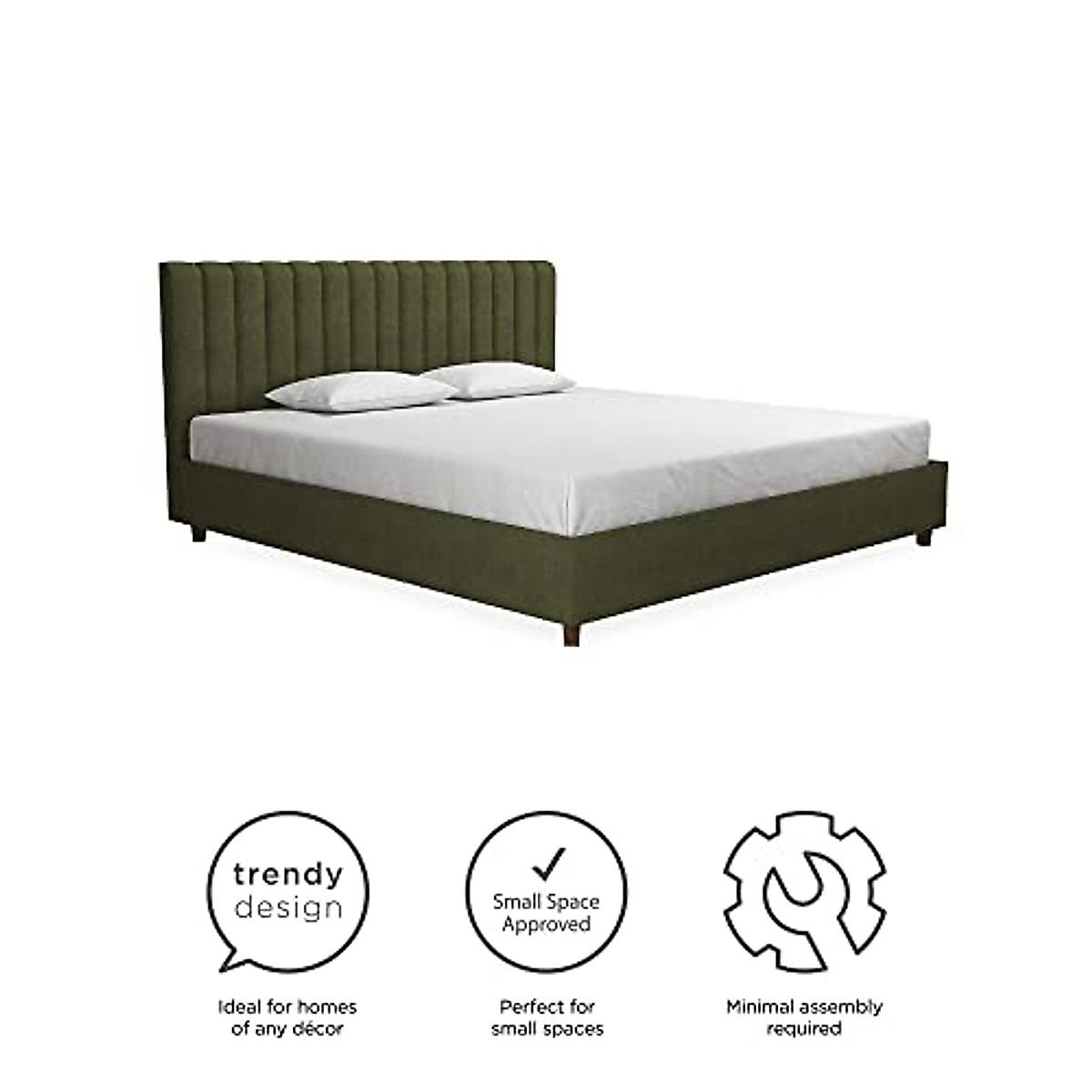 Novogratz Brittany Upholstered Platform Bed Frame, Green Linen, King