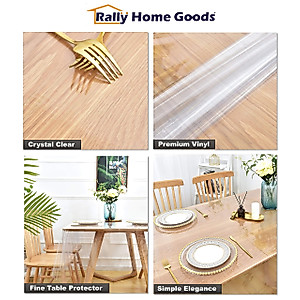 Rally Home Goods Indoor Outdoor Heavy Duty Premium Crystal Clear Vinyl Rectangular Tablecloth, Waterproof Wipeable Plastic Protector Cover for Tables 55 x 72 Inch, Seats 4-6
