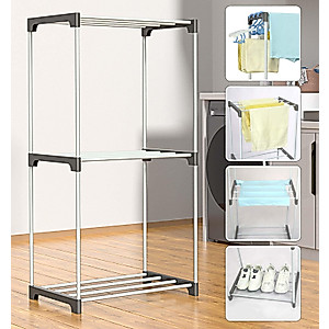HOUSE AGAIN Clothes Drying Rack, Small Drying Rack Clothing, 3-Tier Laundry Cloth Dyer Racks Freestand Dryer Rack for Bathroom, Apartment and Laundry Room