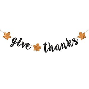 INNORU Give Thanks Banner, Thanksgiving Day Party Decorations, Hello Autumn Party Banner, Thank You Party Decoration Suppllies, Black Glitter