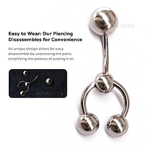 TOOLSSIDE VCH Jewelry Vertical Hood Piercing For Women - 4 Balls Surgical Steel Horseshoe & Barbell Combo for VCH Piercing - 14G Curved Barbell Genital Piercing, Stainless Steel, surgical steel