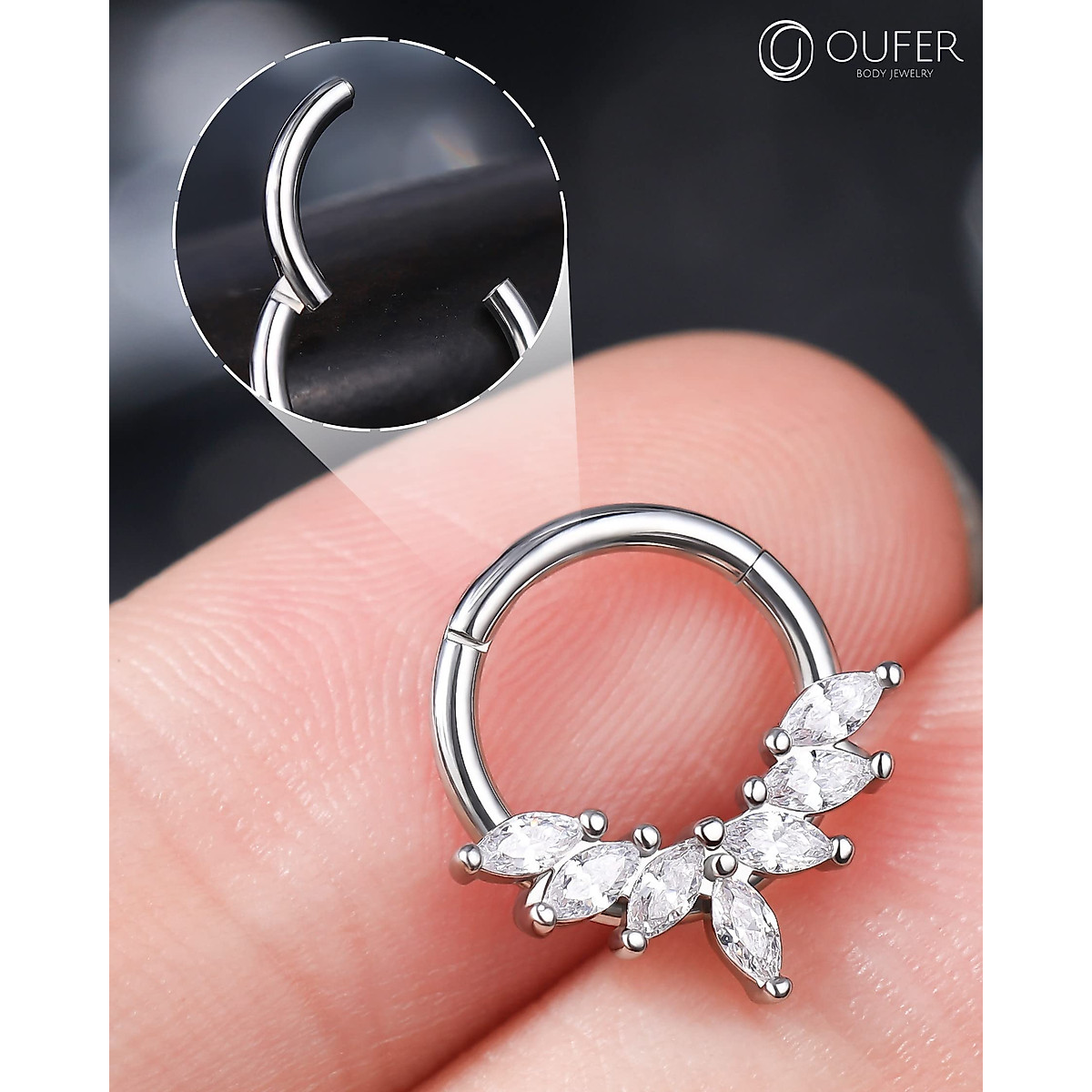 OUFER 16G Septum Rings Hoops, 316L Stainless Steel Septum Piercing Jewelry, Paved Shiny Clear CZ Cartilage Earrings, Helix Conch Daith Piercing Jewelry For Women And Men-8MM