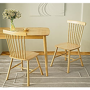 IKIFLY Solid Wood Dining Chairs Set of 2, Mid Century Modern Wooden Dining Room Chairs, Windsor Chairs Rubberwood Side Chairs for Kitchen, Dining Room - Natural