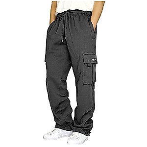 Stretch Work Hiking Outdoor Elastic Waist Pants with 5 Pockets Men's Cargo Pants, Classic Straight Trousers, Elastic Waist Joggers Pocket Sports Fitness Sweatpants, ZX221201828 Black