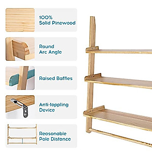 Homaterial 3-Tier Bathroom Towel Rack Shef Wall Mounted Wood Mount Shelf with Towel Bar Leaning Blanket Ladders Bathroom Storage Display Rack Shelf Holder, Natural