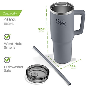 SIPX™ Insulated Tumbler With Lid And Straw, 40oz. Tumbler With Handle Keeps Cold 12 Hours, Water Bottle Thermos With Lid, BPA-Free Reusable Insulated Coffee Tumblers, Travel Mug Great For Beach Party