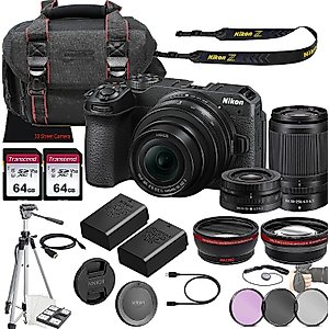 Nikon Z30 Mirrorless Camera w/NIKKOR Z DX 16-50mm f/3.5-6.3 VR Lens + NIKKOR Z DX 50-250mm f/4.5-6.3 VR Lens + 128GB Memory + Case + Tripod + 3 Piece Filter Kit + More (35pc Bundle)