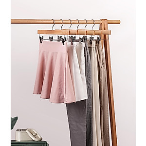 Wooden Pants Hangers, Solid Wood Bottom Jeans Skirt Hanger with 2-Adjustable Clips Anti Rust Hook Pack of 10 (Natural)-HL01NP