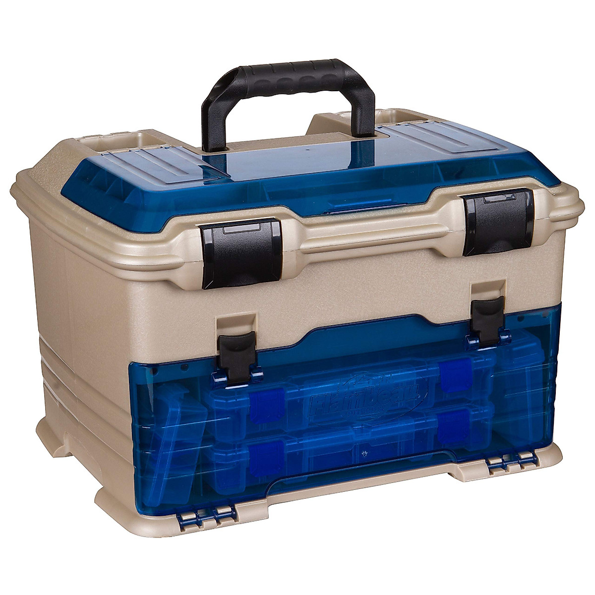 Flambeau Outdoors T5P Pro Multiloader Tackle Box, Fishing Organizer with Tuff Tainer Boxes, Zerust Anti-Corrosion Technology - Clear Blue/Gold