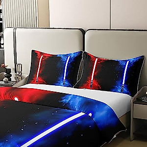 jejeloiu Lightsaber Duvet Cover 100% Cotton Full Size Cool Design Bedding 100% Cotton Set for Kids Boys Girls Teens Room Decor Red Blue Tie Dye Comforter Cover Set Bedspread Cover 3Pcs Zipper