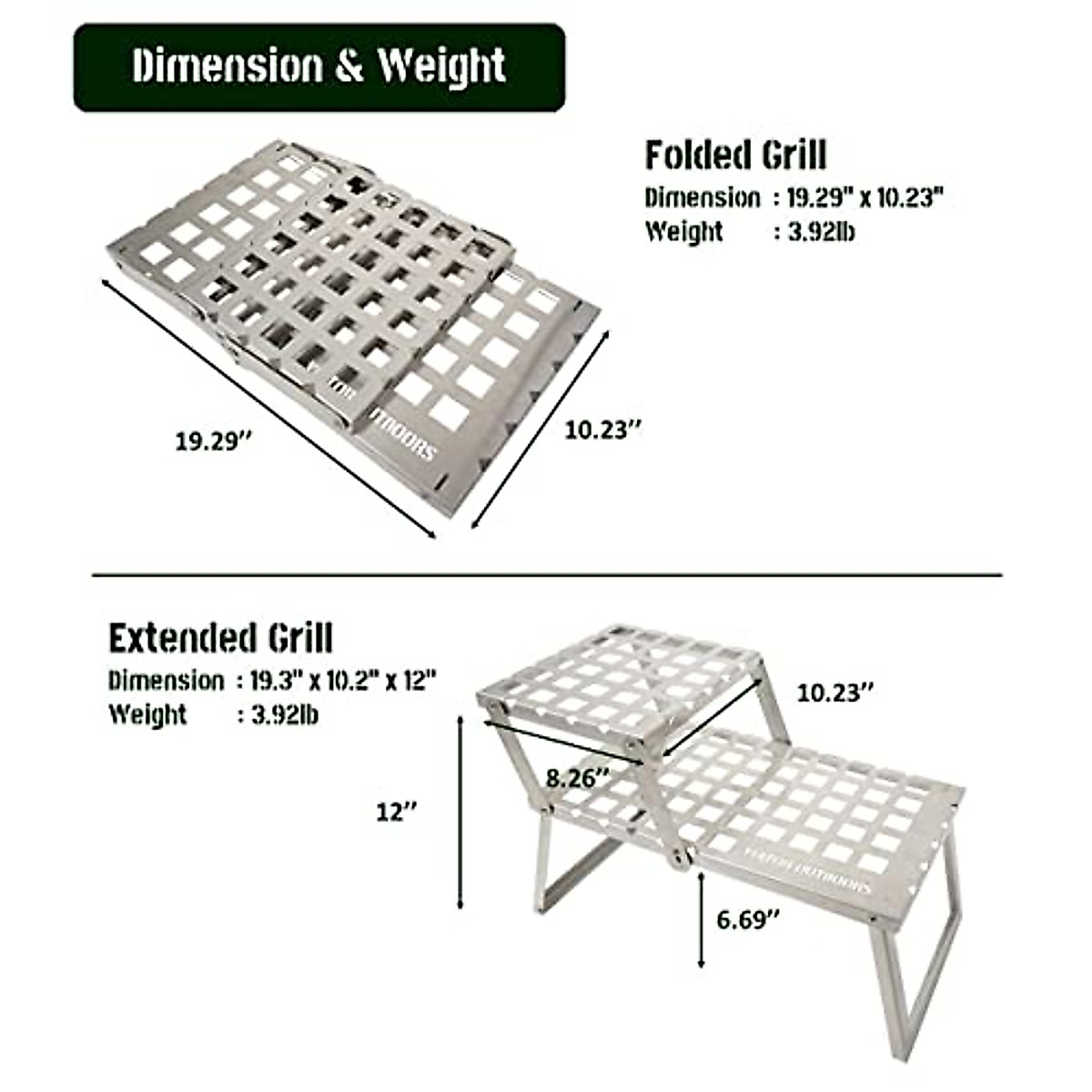 Viator Outdoors Campfire Grill Grate for Camping Cooking – Heavy Duty Food Grade Stainless Steel Over Fire Pit Grill – Foldable Griddle for BBQ, Cooking, Heating – Portable Carry Bag Included