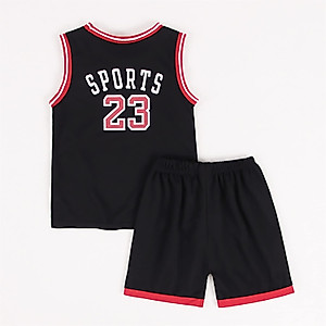 CM C&M WODRO Toddler Kid Basketball Jersey Outfit Baby Boy Girl Letters Tank Top + Track Shorts Sets Boy Summer Clothes (Black, 2-3T, 2 Years)
