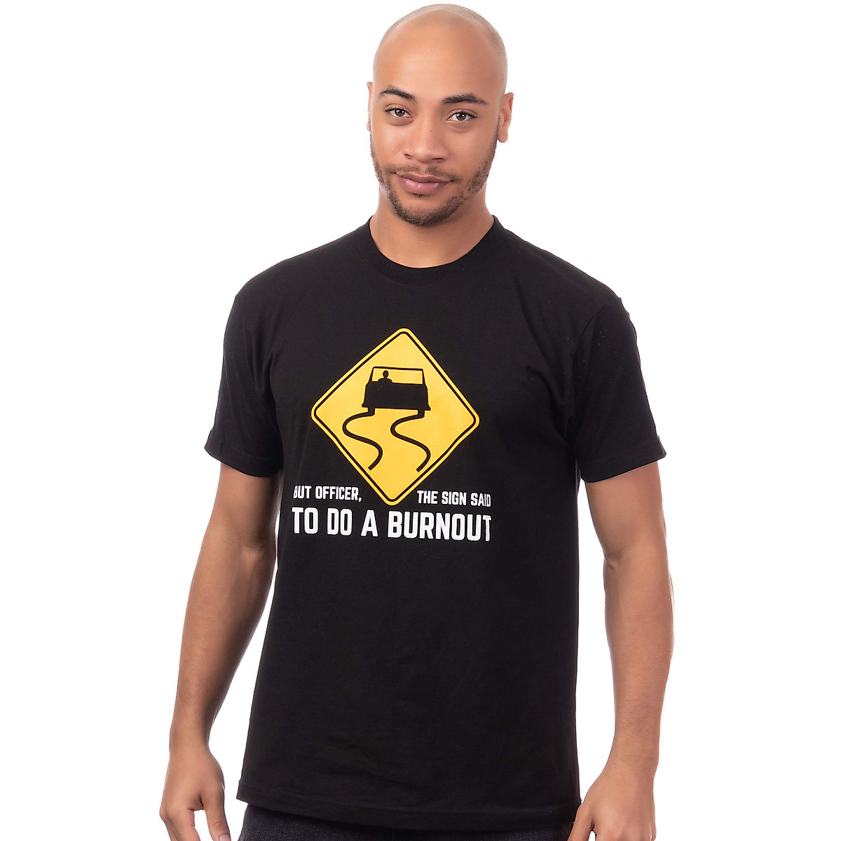 Ann Arbor T-shirt Co. But Officer, The Sign Said to do a Burnout | Funny Car Guy Auto Racing Sarcastic Sarcasm Joke Graphic T-Shirt for Men Women-(Adult, XL) Black