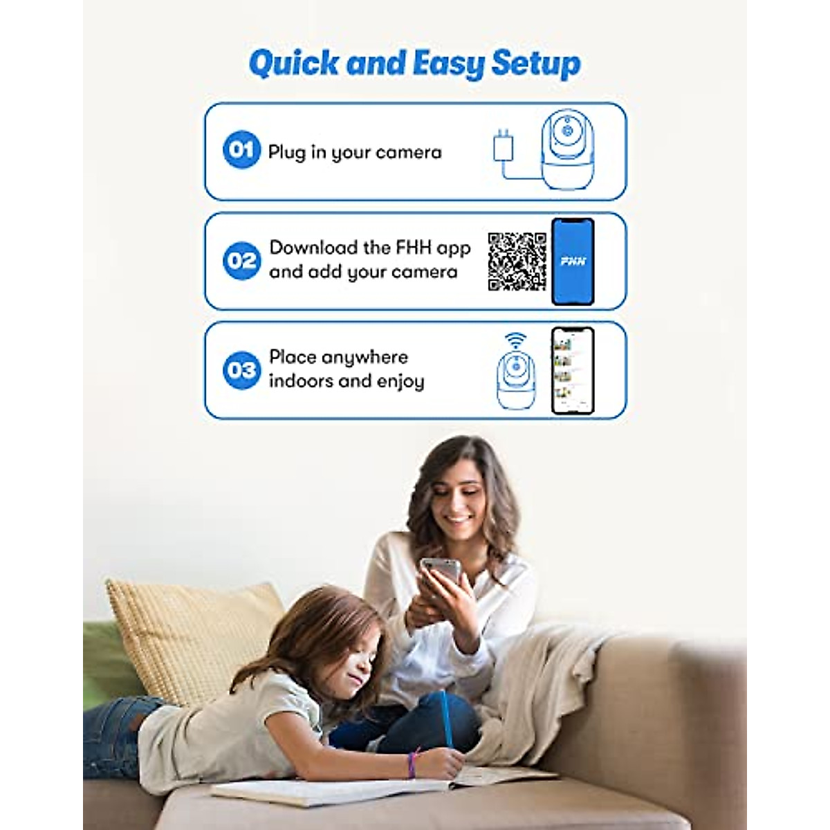 FHH Security Camera 2K Cameras for Home Security with Night Vision, Two-Way Audio,Motion Detection, Phone APP,Remote Contol Indoor WiFi Camera,Ideal for Baby Monitor/Pet Camera