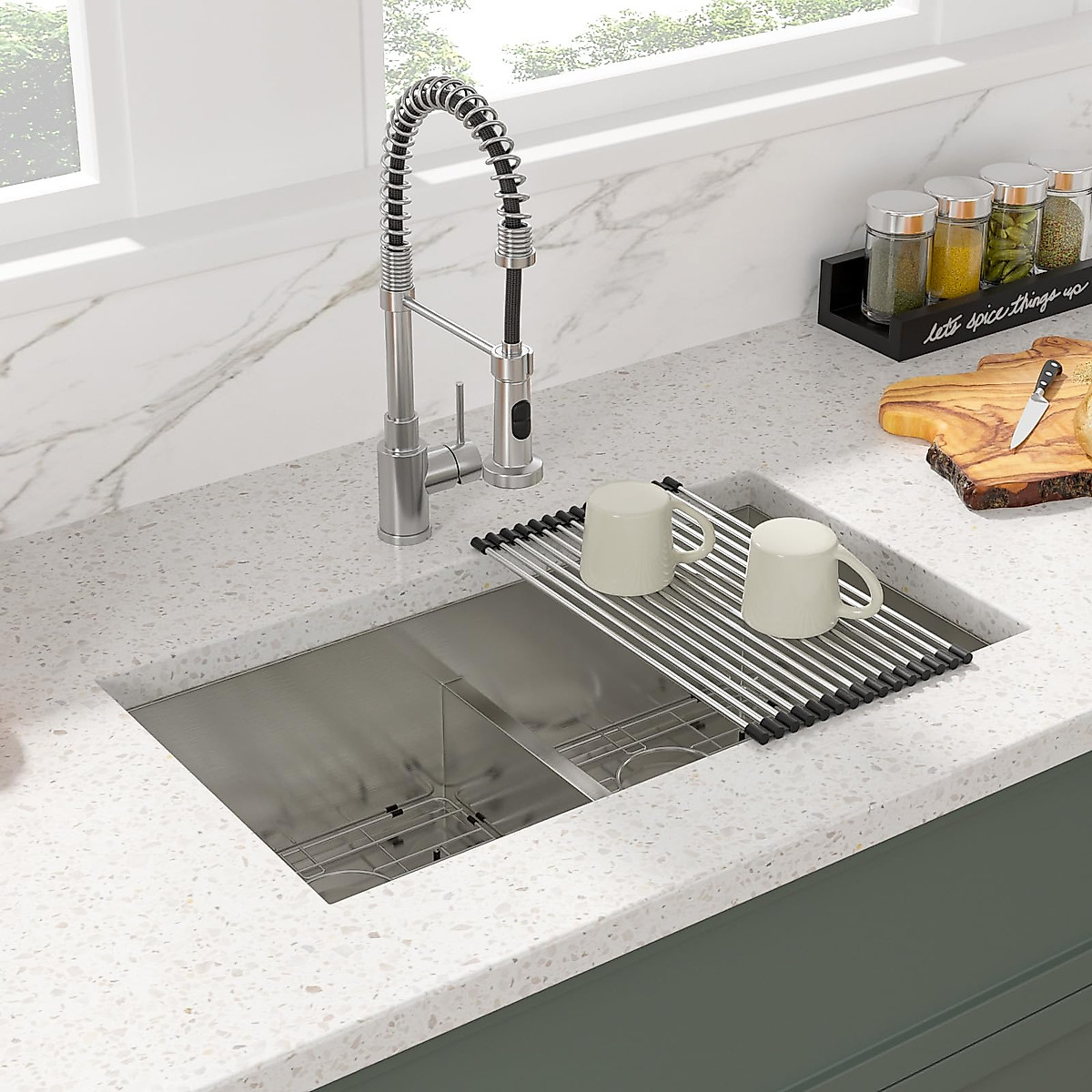 36 Undermount Kitchen Sink - Sarlai 36" x 19" Kitchen Sink Double Bowl 50/50 Low Divide Undermount Stainless Steel 16 Gauge Rectangular Kitchen Sinks Basin with Accessories