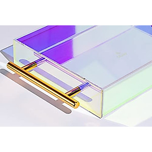 Iridescent Acrylic Bathroom Tray, Vanity Serving Tray with Gold Handle, Home Decor, Tray for Bathroom Countertop, Cosmetic Organizer, Glass Tray for Vanity, Bedroom Counter Tray