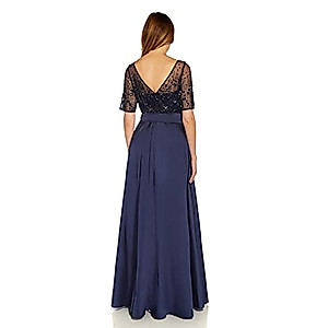 Adrianna Papell Women's Beaded Mesh and Taffeta Gown, Navy, 10
