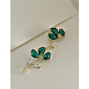 KZZENKI Green Flower Earrings with Stud, Statement Gold Dangle Earrings for Women Trendy Drop Earrings Gift