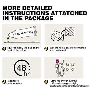 LAVAED 5 Pack Wall Mount Hair Dryer Holder for Dyson,Hair Blowdryer Rack Hanger for Bathroom