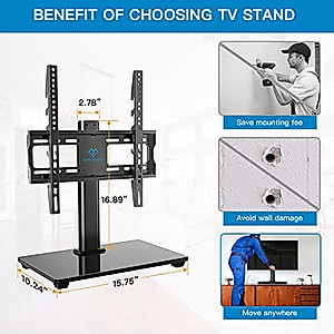 PERLESMITH Swivel Universal TV Stand/Base - Table Top TV Stand for 32-60 inch LCD LED TVs - Height Adjustable TV Mount Stand with Tempered Glass Base, VESA 400x400mm, Holds up to 88lbs PSTVS09