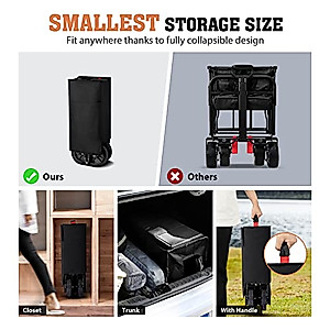 Hikenture Folding Wagon Cart, Portable Large Capacity Beach Wagon, Heavy Duty Utility Collapsible Wagon with All-Terrain Wheels, Outdoor Garden Cart Foldable Wagon for Sports, Shopping, Camping(Black)