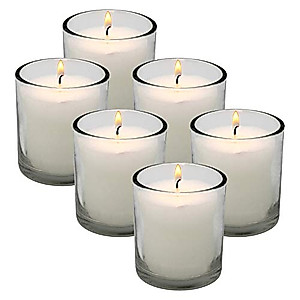 White Votive Candles in Clear Glass Jar 24 Hour Long Burning Time Decorative 1 Day Candle Cups Unscented for Dinner Wedding Centerpieces -6 Pack