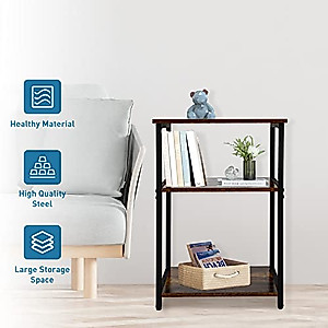 ECOMEX 3-Tier End Tables,Side Table with Storage Shelf for Living Room, Small Bedside Table for Bedroom,Rustic Brown 2Pcs