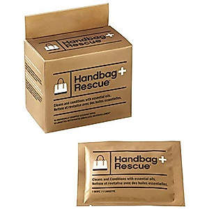 HandBagRescue All-Natural Cleaning Wipes. Remove Dirt & Surface Stains & Conditions Leather Handbags with Essential Oil. Box of 10 Individually Wrapped Wipes.