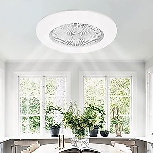 Modern Ceiling Fan with Lights,Adjustable Speed,Remote Control, 22 inch Invisible Acrylic Dimmable Lighting Fan Chandelier for Bedrooms Workout Room in White