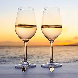 KMOSPAD 24pcs Heart 12 Constellations Charms Zodiac Sign Enamel Pendants and 24pcs 25 mm Golden Wine Glass Rings Markers with A Box for Tasting Party Decoration Supplies Gifts