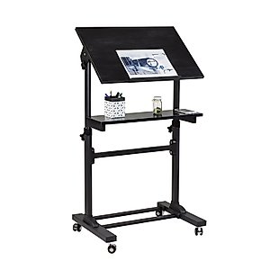 Mount-It! Mobile Stand Up Desk, Portable Podium and Presentation Lectern Height-Adjustable Multi-Purpose Standing Workstation,Black.