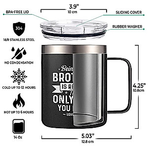SANDJEST 14oz Coffee Mugs with Handle for Brother- Insulated Coffee Mug Gifts for Brother from Sisters, Brothers, Congratulation, Birthday Gift Ideas