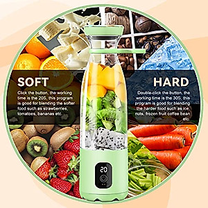 Portable Blender for Shakes and Smoothies, 300W Personal Size Blender for Crushes Ice Cubes, Frozen Fruit, Nuts. USB Mini Pulse Blender(6 Blades) with 20oz BPA Free Removable Sports Bottle for Home, Travel, Office, SIQDAK Blender Bravo Green