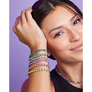 INSPIRED VOICES Easy Slider Adjustable Bracelets - Lariat Tennis Bracelets for Women, Rhinestone Bracelets for Women - Blue Bracelet, Pink Bracelet, Purple Bracelet & More (Heart - Multicolor)