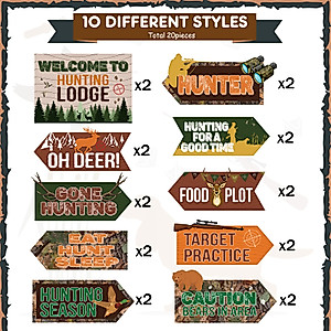 20 Pieces Hunting Party Sign Gone Hunting Party Themed Directional Sign Deer Hunting Camo Cutouts Welcome Yard Sign for Birthday Party Supplies Photo Props Backdrop Decoration