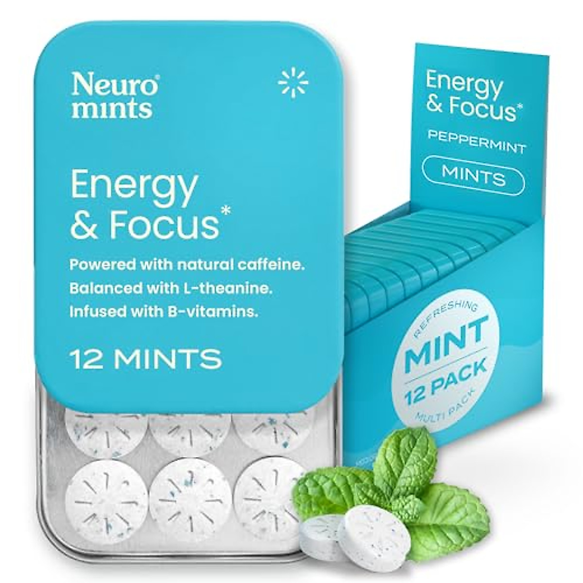 NeuroGum Energy Caffeine Mints (144 Pieces) - Sugar Free with L-theanine + Natural Caffeine + Vitamin B12 & B6 - Nootropic Energy & Focus Supplement for Women & Men - Keto & Vegan, Peppermint Flavor