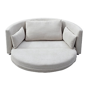 Holaki Foldable Sofa Bed, Folding Sleeper Couch Circular Floor Sofa Bed with 3 Pillows, Multi-Functional Futon Couch Convertible Loveseat Sofa Lazy Sofa Couch for Balcony Living Room (Beige)