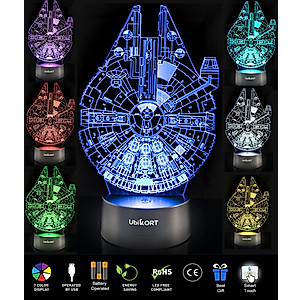 UbiKORT Star Wars Lamp Millennium Falcon 3D Lamp Star Wars Gifts for Men or Kids Birthday Star Wars Decor Room Fans [Upgrade Version]