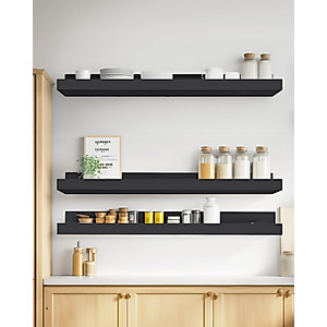 MIRROTOWEL Small 16” Floating Shelves for Wall Décor Storage, Set of 2, Wood for Bedroom, Living Room, Bathroom, Kitchen, Picture Ledge and Farmhouse（Black）