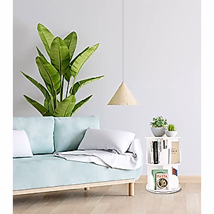 Rotating Bookshelf | Spinning Bookshelf | Small Bookshelf | 2 Tier Round Bookshelf | Plastic Bookshelf For Office Living or Kids Room | Revolving Bookcase | 360 Rotating Bookcase | White Bookshelf