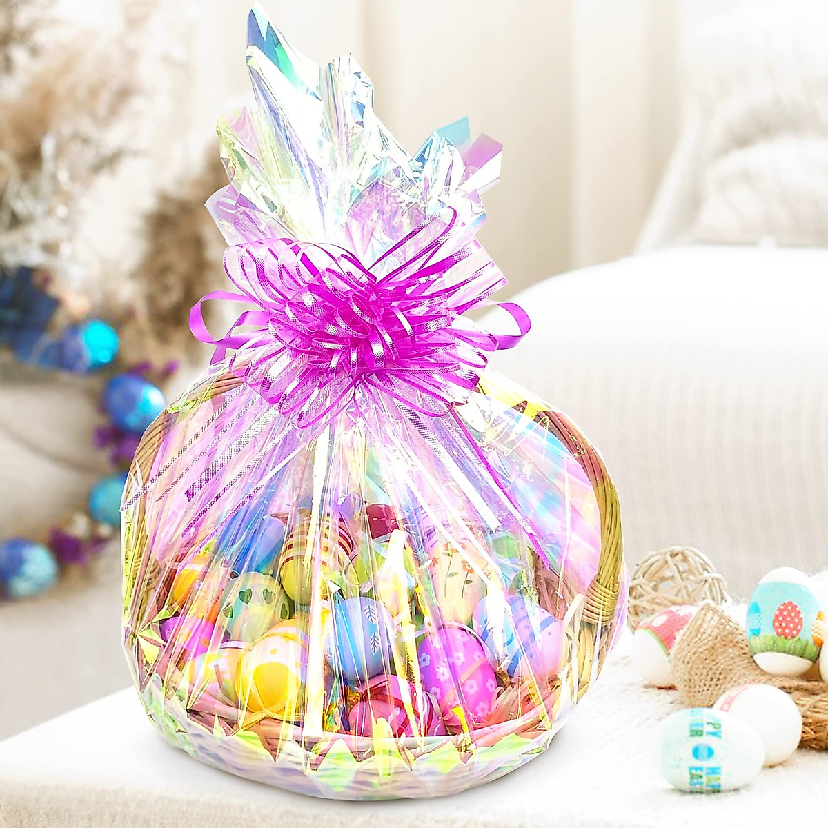 Morepack Iridescent Cellophane Roll, Iridescent Cellophane Wrap for Gift Baskets, Iridescent wrapping paper