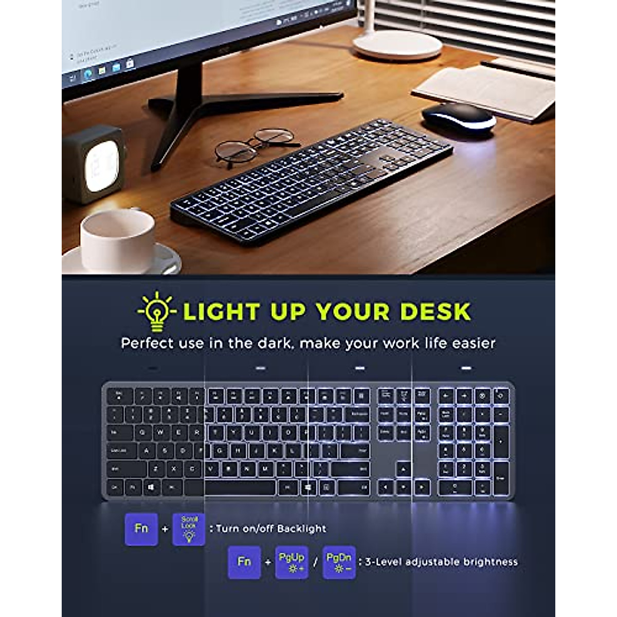 Backlit Wireless Keyboard and Mouse Combo, seenda Rechargeable 2.4G USB Cordless Illuminated Keyboard & Mouse, Ultra Slim Full Size Computer Keyboard and Mouse for Windows 7/8/10 Laptop Desktop PC
