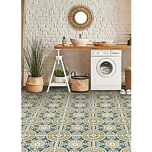 FloorPops 12-in by 12-in Yellow Ezra Vinyl Peel & Stick Floor Tiles (10 Tiles), (10 sq.ft./Carton)