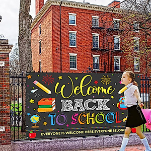 Welcome Back to School Backdrops, Welcome Back Bulletin Board Back to School Banner Sign Hanging Fabric Photography Background for First Day of School Classroom and Office Decorations,73x44 Inch