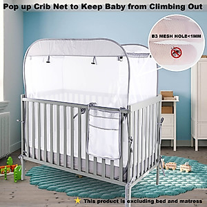 TETINY POP Baby Safety Netting Cover for Crib Pop Up Canopy to Stop Baby from Climbing Out Top Square Frame More Large Room Mosquito Mesh with Storage Bag and Carry Bag