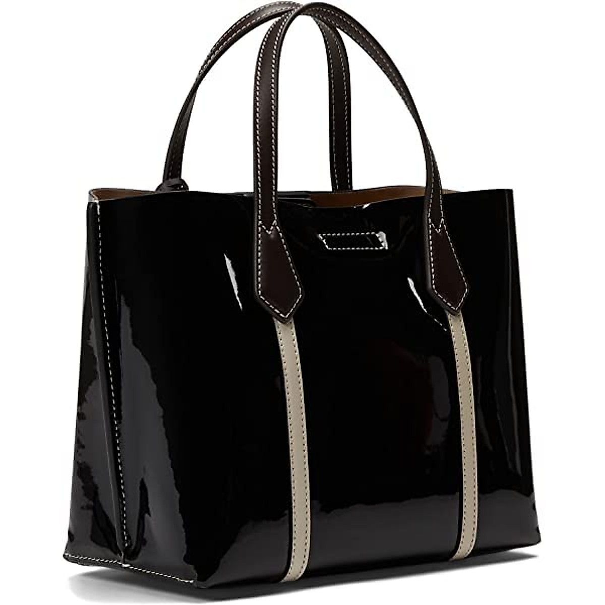 Tory Burch Women's Perry Small Triple Compartment Tote Black Patent Leather