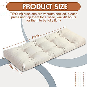 Drydiet 2 Pack Bench Cushions Non Slip Memory Foam Bench Cushion Water Resistant Outdoor Patio Bench Cushion Durable Thicken Bench Seat Pads 42x16x4 Inch Indoor Porch Wicker Sofa Swing Cushion (Beige)