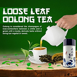 Oolong Loose Leaf Tea in Aesthetic Tea Tin, 70 Cups of Fresh, Smooth Aromatic High Mountain Oolong Tea from Taiwan, Alishan Tea District, For Relaxation, Peace and Health, Long Lasting, Unsweetened
