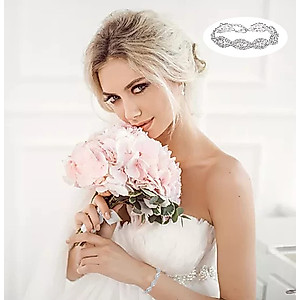 MOZAKA 5Pcs Sparkle Rhinestone Stretch Bracelets Bangle for Women Bling Silver Bridal Wedding Strand Stackable Tennis Bracelet Set